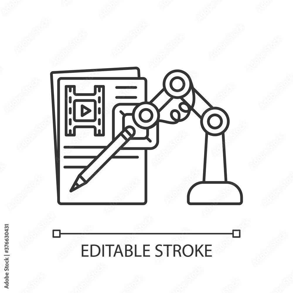 AI written screenplay linear icon. Innovative technology in film ...