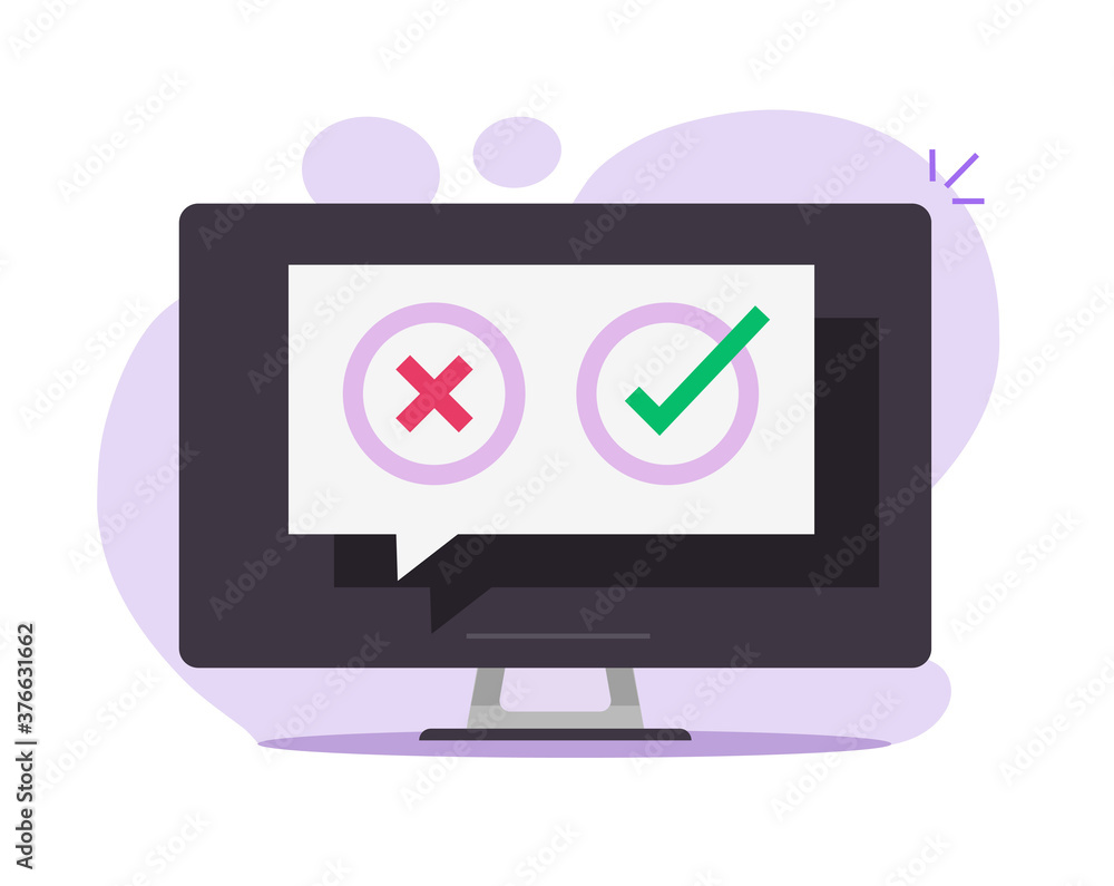Poll vote digital quiz online message chat bubble on desktop computer ...