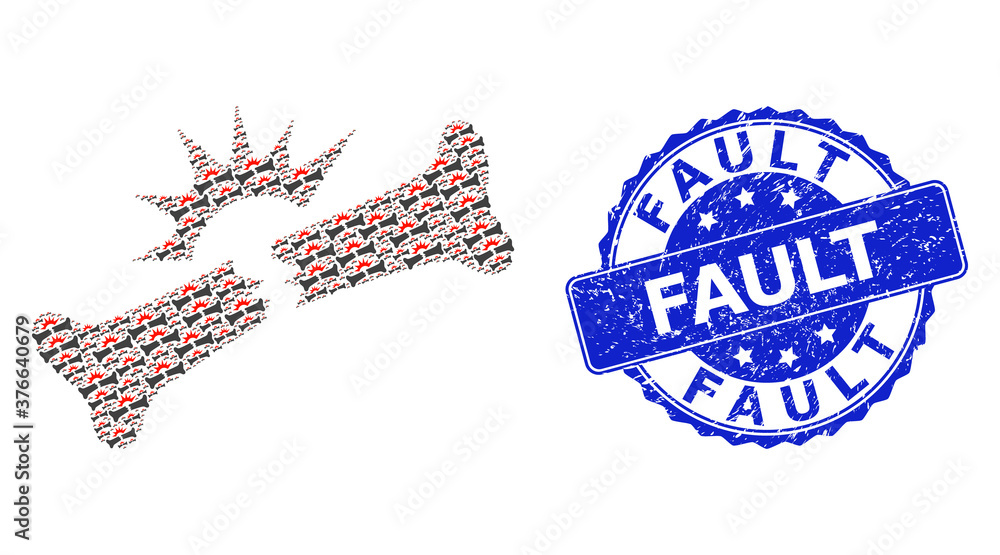 Distress Fault Round Stamp and Fractal Bone Fracture Icon Collage Stock ...