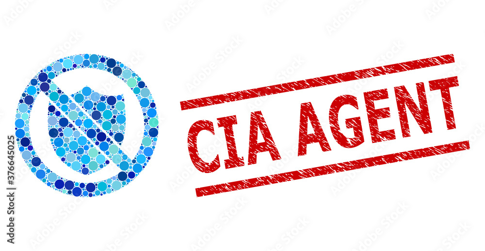 Vetor de Rounded dot mosaic no shield and CIA AGENT unclean seal. Seal ...