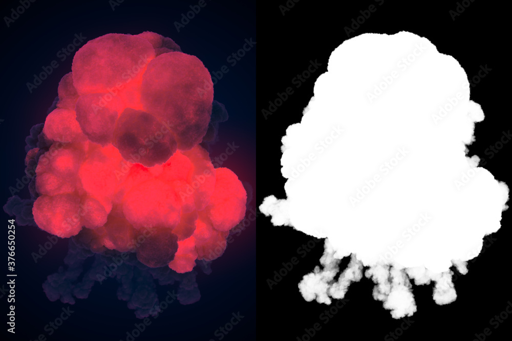 Chemical fire explosions with vast column of dark smoke. Alpha channel ...