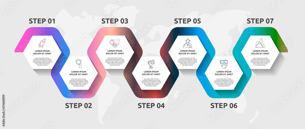 Vector infographic template hexagons for seven icons, diagram, graph ...
