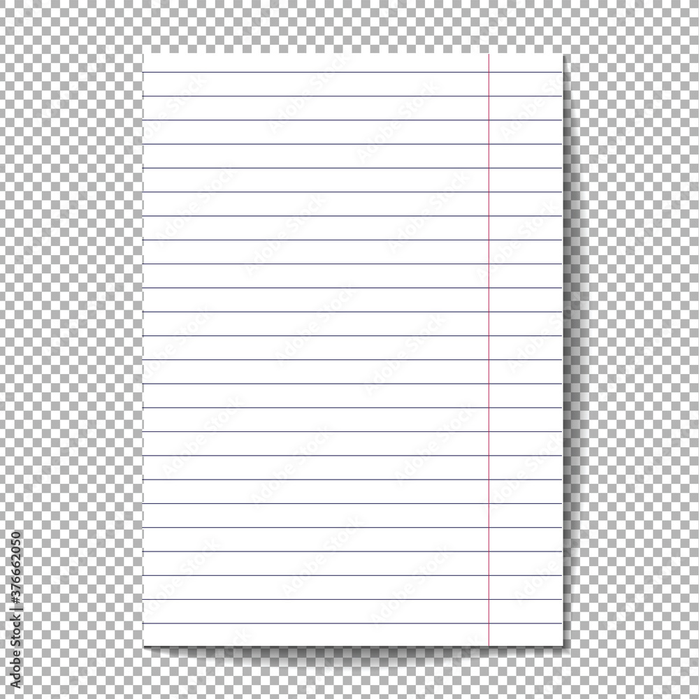 Relistic white sheet of paper in a line on a transparent background ...