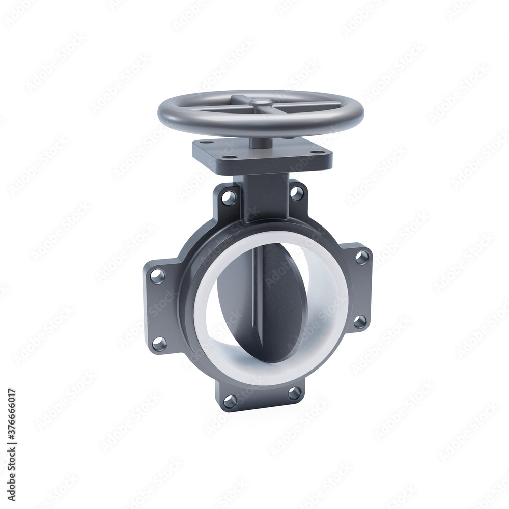 3d generic mechanical butterfly valve on piping cutaway fuel tube Stock ...
