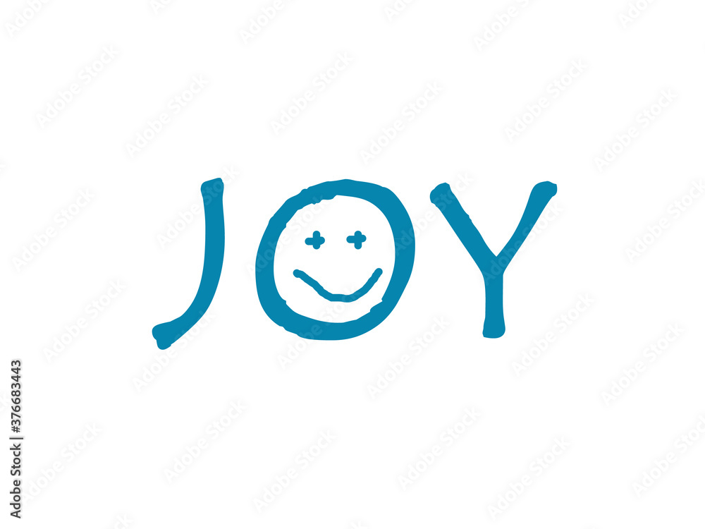 Ilustrace „The inscription "Joy" with a painted smile. Letters ...