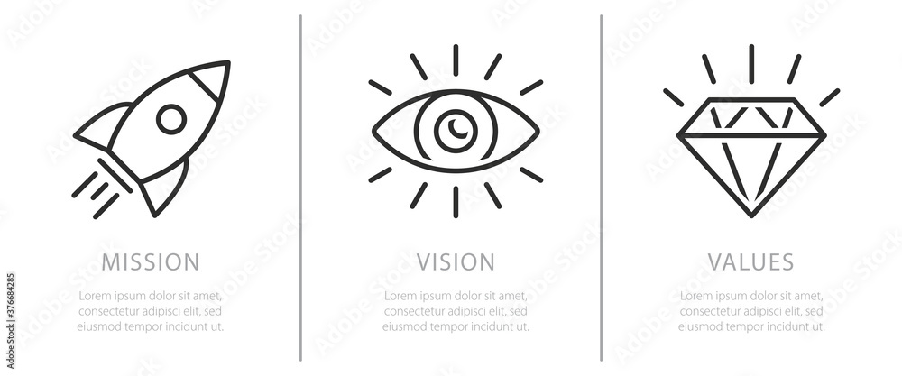 Simple flat icon for visualisation of Mission, Vision and Values of ...