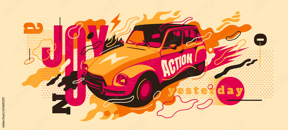 Colorful abstract background design with typography, car and various ...