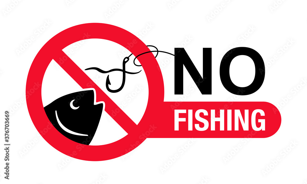No Fishing area sign - prohibition emblem with crossed out fish and ...