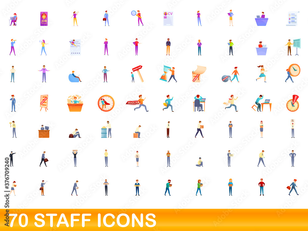 70 staff icons set. Cartoon illustration of 70 staff icons vector set ...