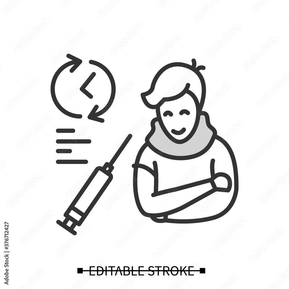 Covid vaccination icon. Person waiting vaccine test time linear ...