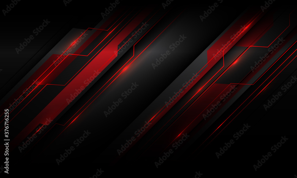Abstract red metallic light cyber polygon slash on dark grey shadow ...