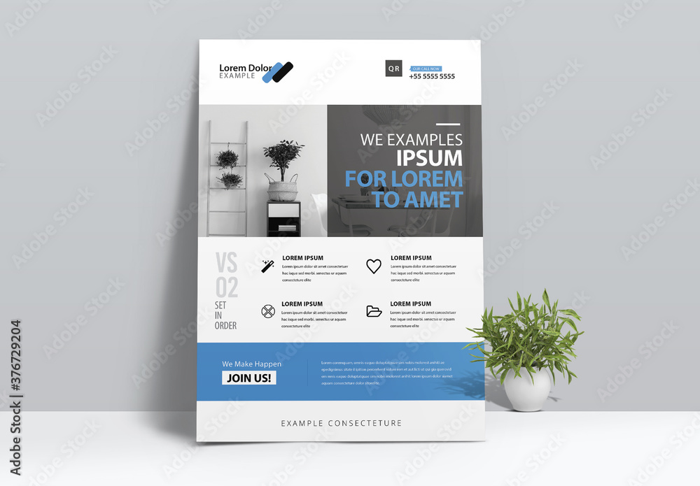 Corporate Clean Flyer Layout with Blue Accent Stock Template | Adobe Stock