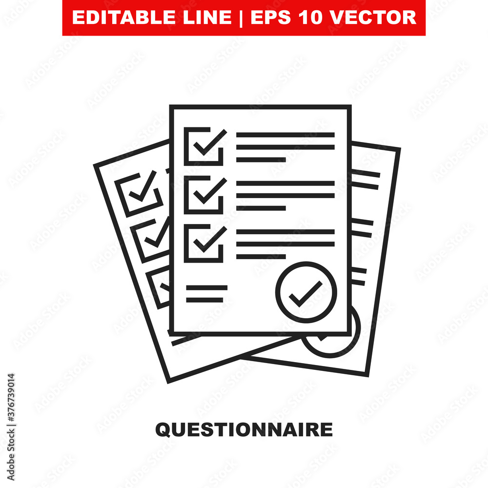 Questionnaire checklist form. Editable line vector icon illustration ...