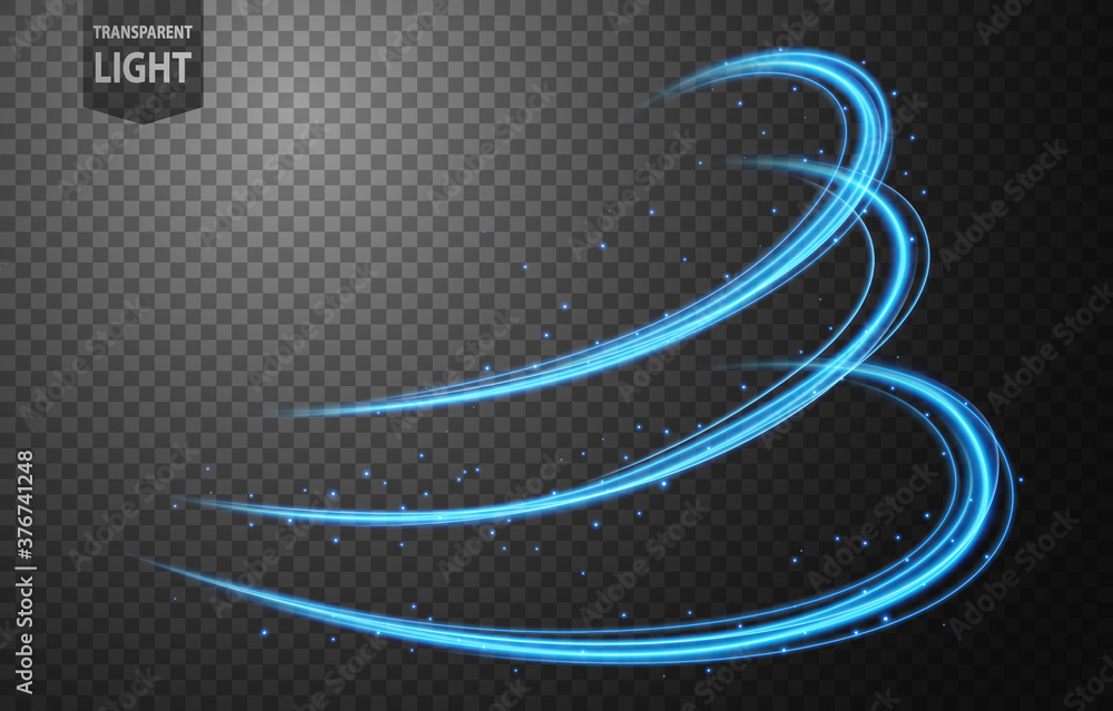 Abstract blue wavy line of light with a transparent background ...