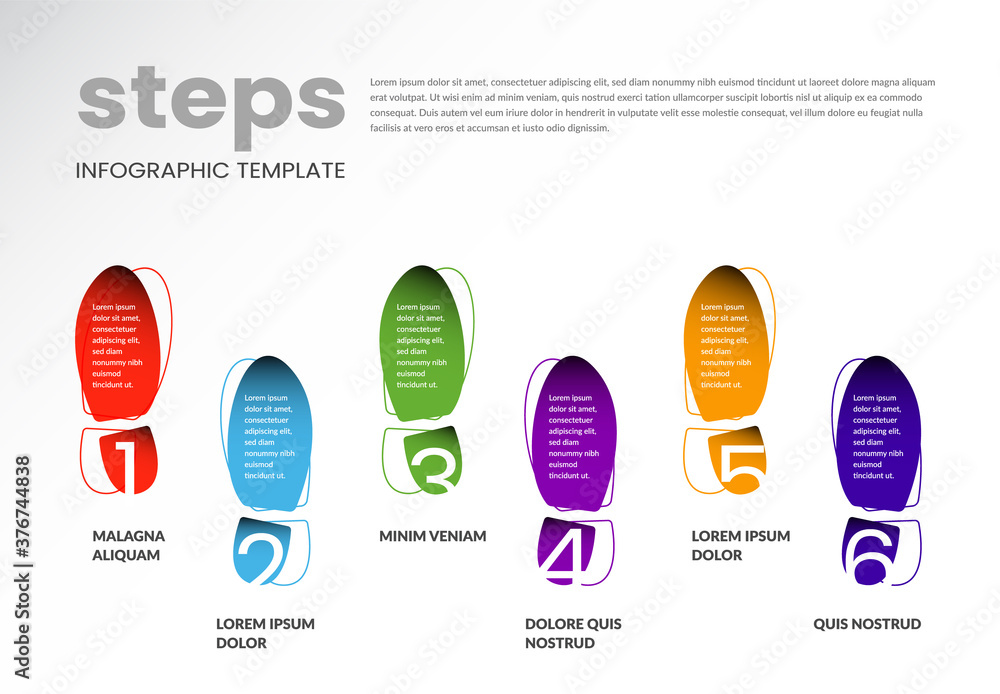 Business infographic layout with human steps illustrations, colored ...