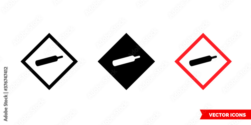 Compressed gas hazard icon of 3 types color, black and white, outline ...