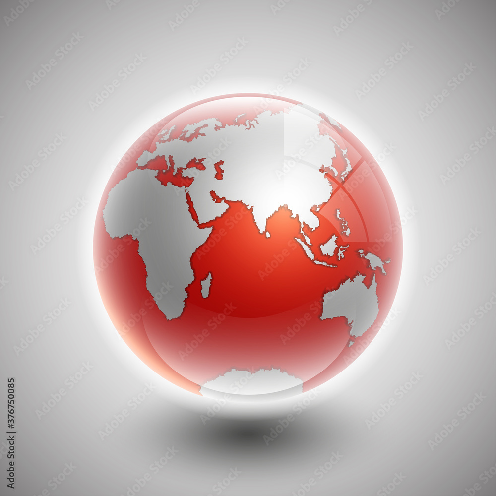 Globe Eastern Hemisphere icon with smooth shadows and white map of the ...