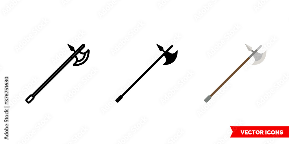 Halberd icon of 3 types color, black and white, outline. Isolated ...