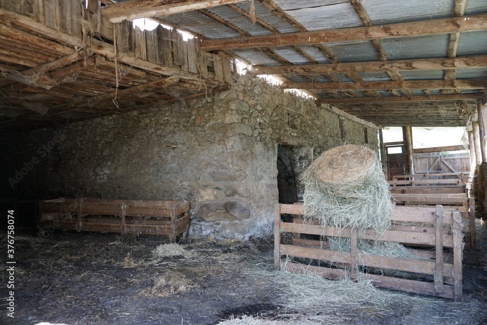 Poster old stone farm house with hay bale for sheeps – Wall Art | UkPosters