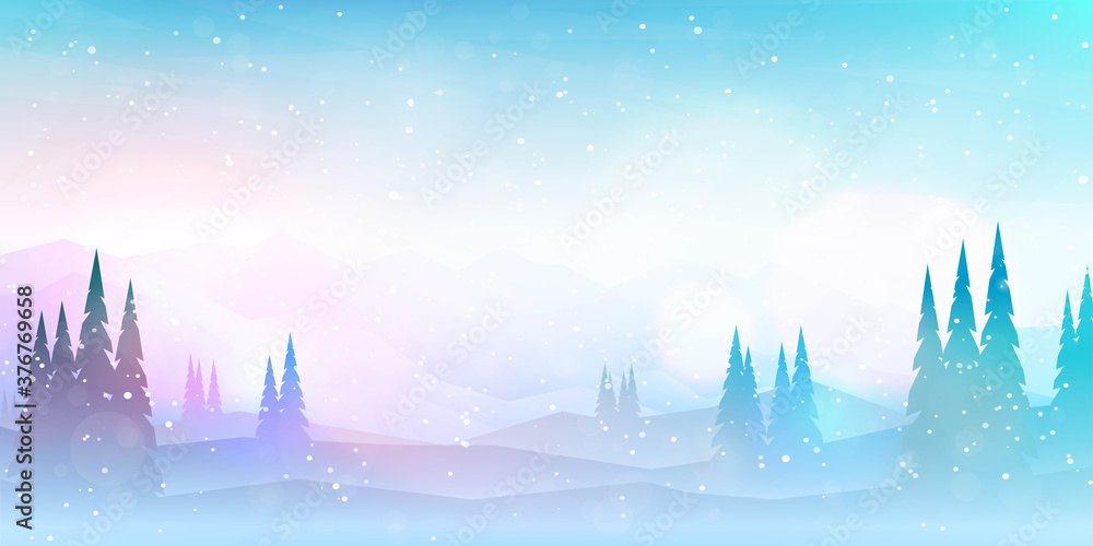 Vector illustration. Flat landscape. Snowy background. Snowdrifts ...