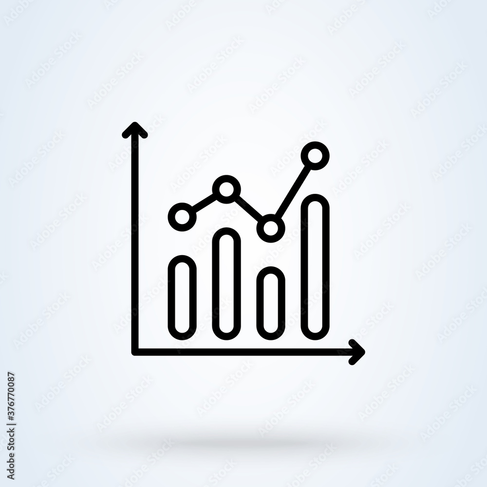 Growing graph or Statistics icon or logo line art style. Outline Bar ...