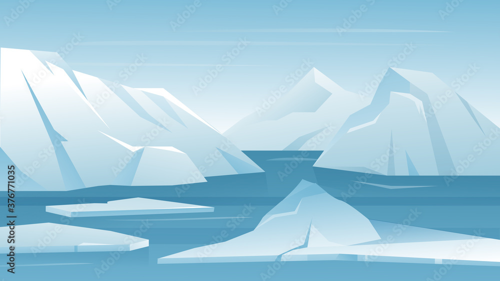 Arctic Antarctic landscape vector illustration. Cartoon frost nature ...
