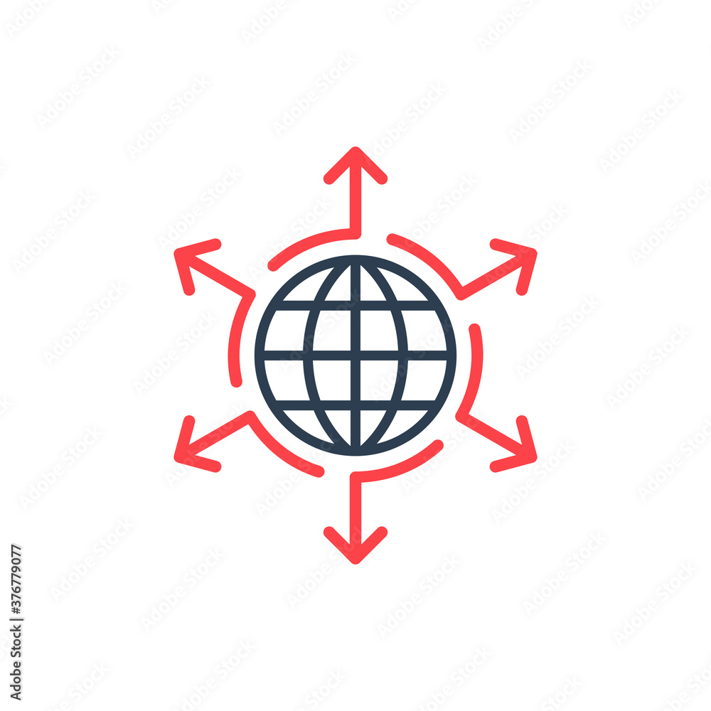 Infographic arrows around globe. Grow expand spread your company idea ...