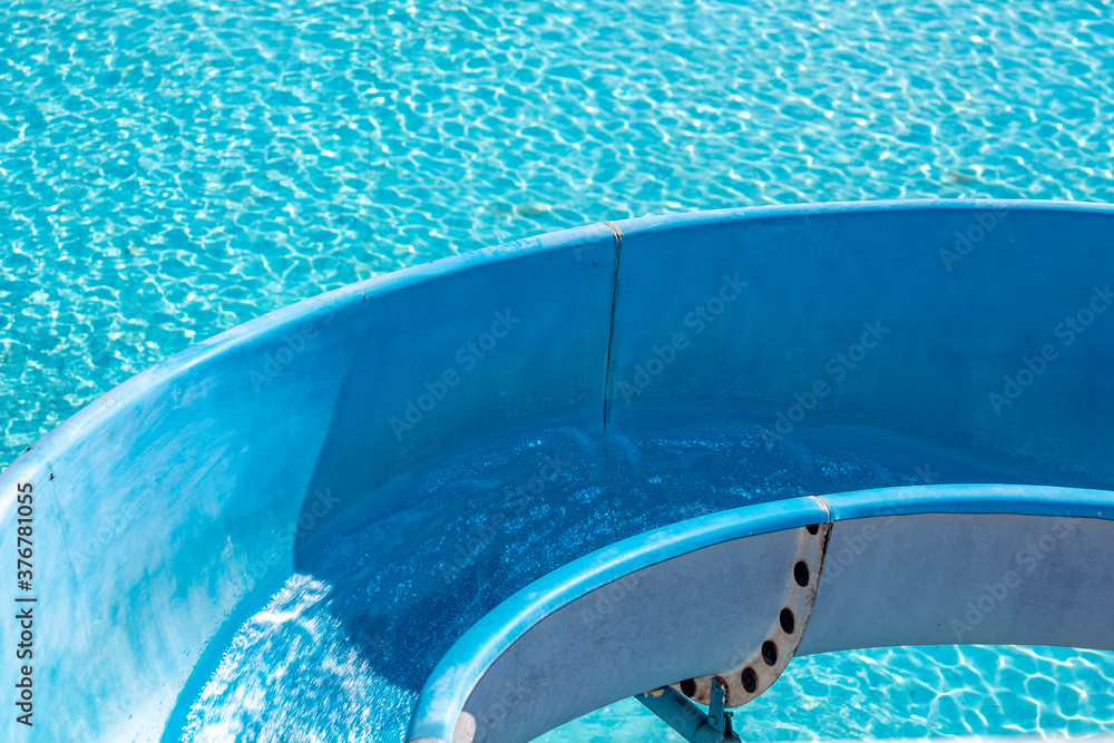Top view of detail pf blue color a waterslide to landing in a ...