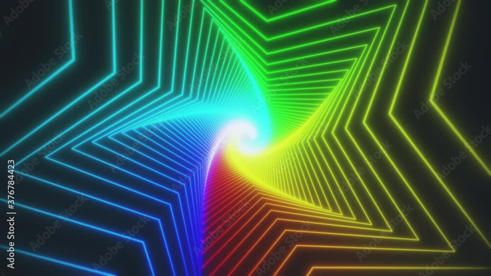 Rainbow glow star tunnel loop. Seamless 4K animation. Abstract motion ...