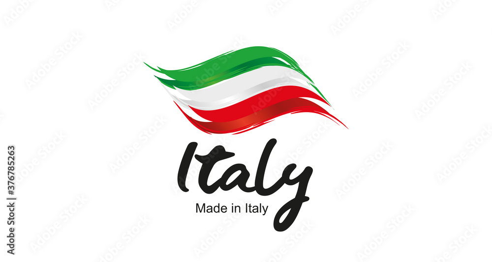Made in Italy handwritten flag ribbon typography lettering logo label ...