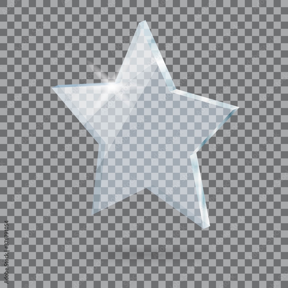 Glass realistic 3d star on transparent background. Glass texture with ...