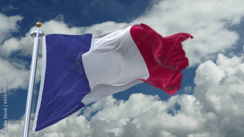 looping flag of France with flagpole waving in wind;timelapse rolling ...