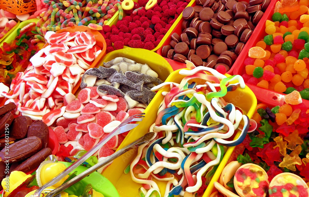 Traditional sweets: cookies, jelly, candy, chocolate, marshmallow ...