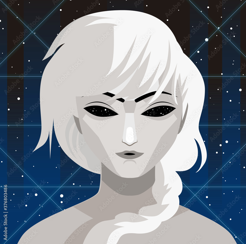 pleiadian female alien with white hair in space Stock ベクター | Adobe Stock