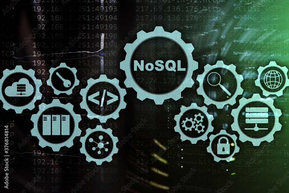 NoSQL. Structured Query Language. Database Technology Concept. Server room background. Stock ...