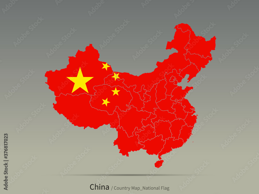 China flag and map. Asian countries flag isolated on map with vector ...