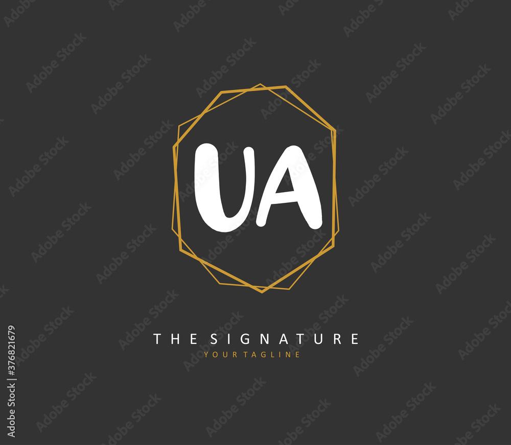 U A UA Initial letter handwriting and signature logo. A concept ...