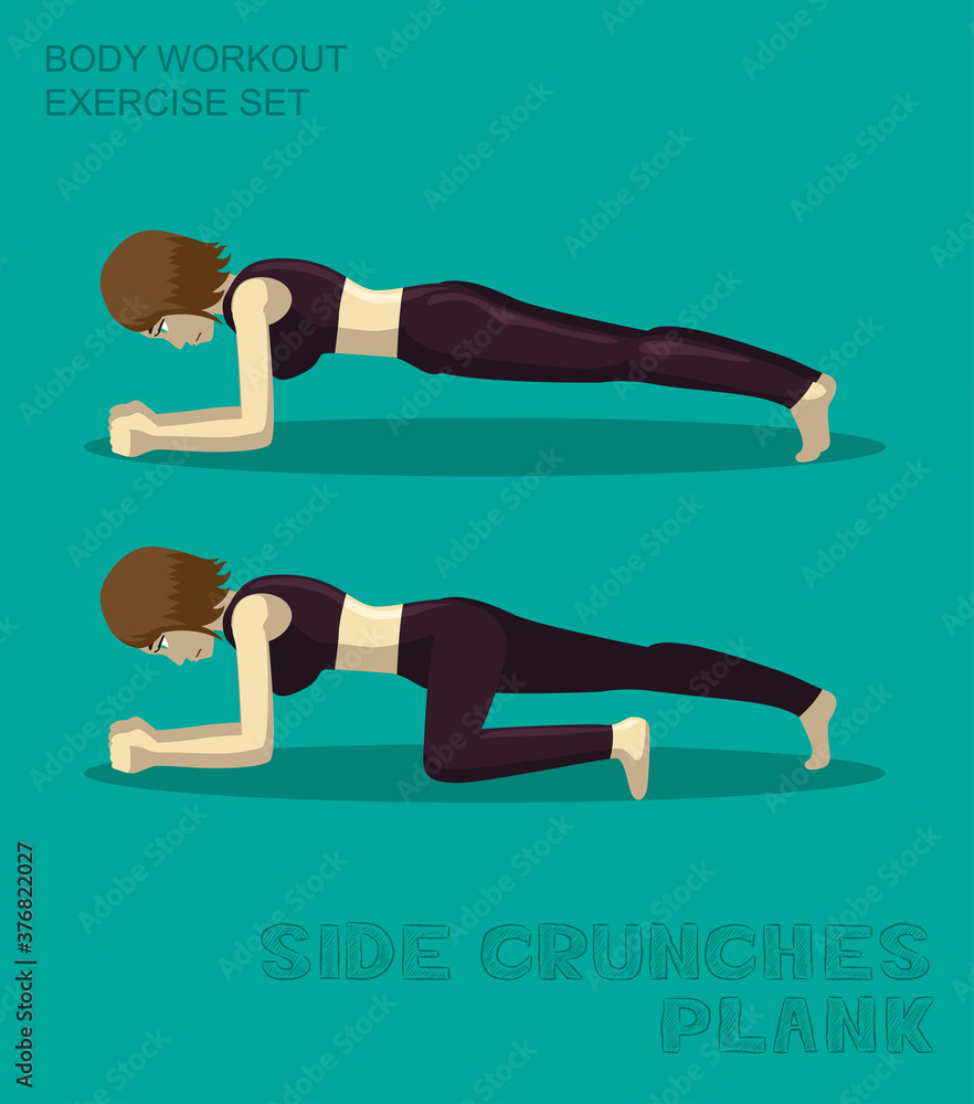 Side Crunches Plank Body Workout Exercise Set Manga Cartoon Vector ...