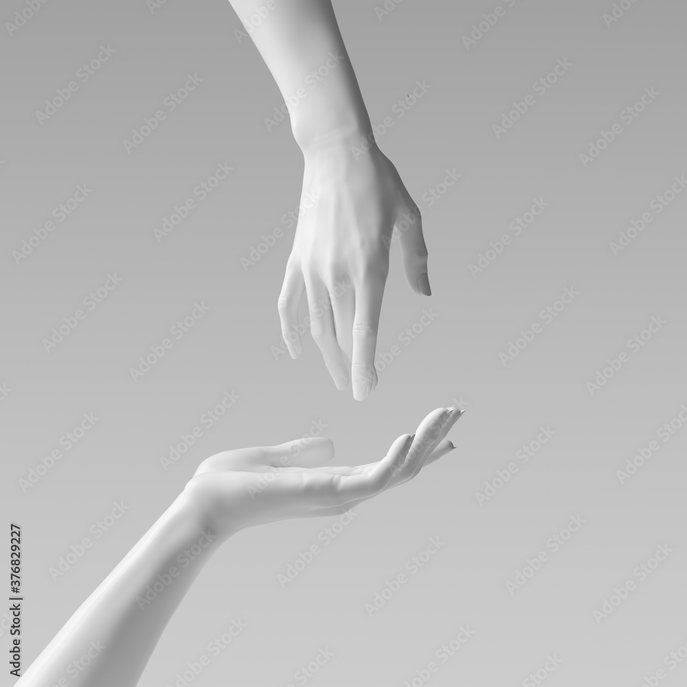 White beautiful woman's hand sculpture isolated on yellow background ...