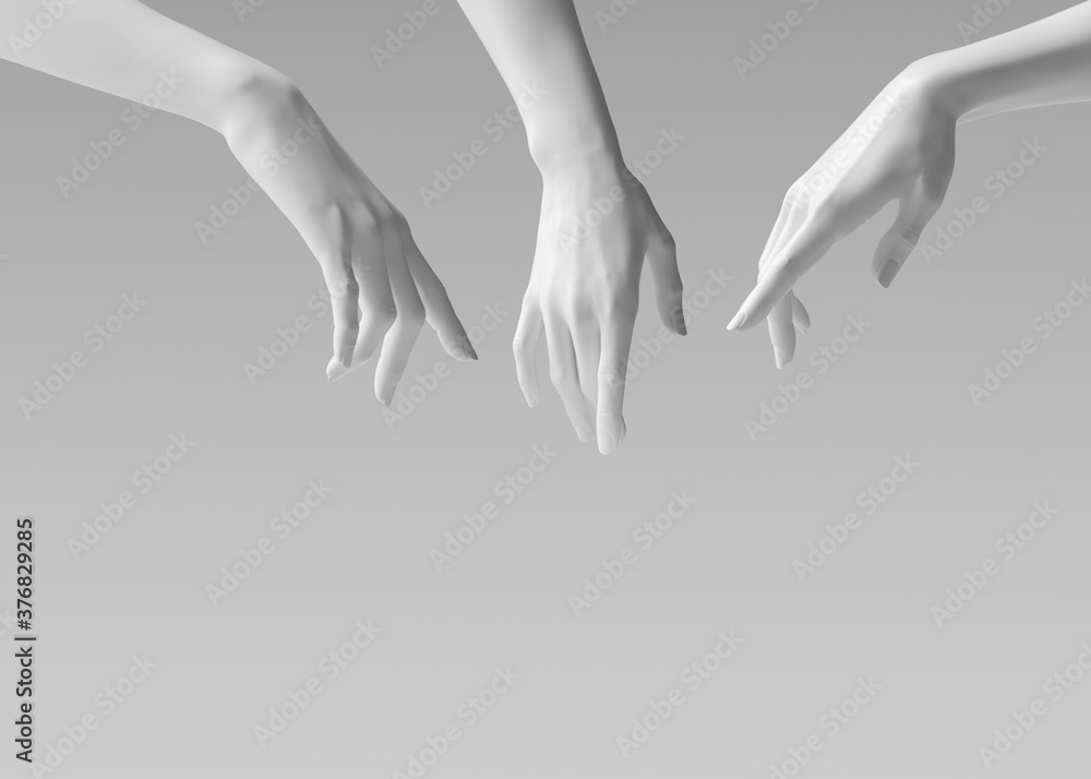 White woman hands 3d showing, reaching from above, pointing and ...