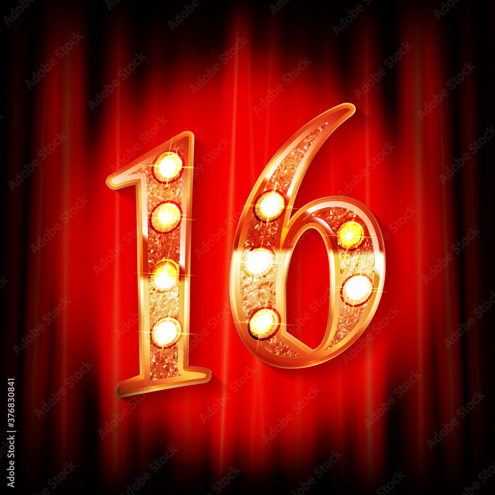 Gold numbers 16. Greeting card Stock Vector | Adobe Stock