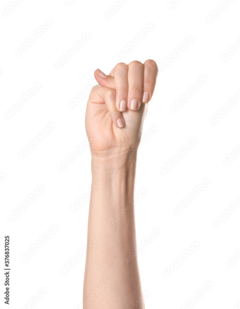 Hand showing letter M on white background. Sign language alphabet Stock ...