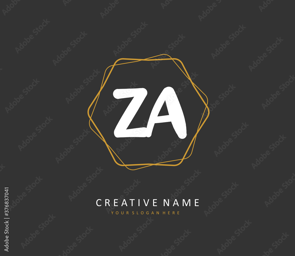 Z A ZA Initial letter handwriting and signature logo. A concept ...
