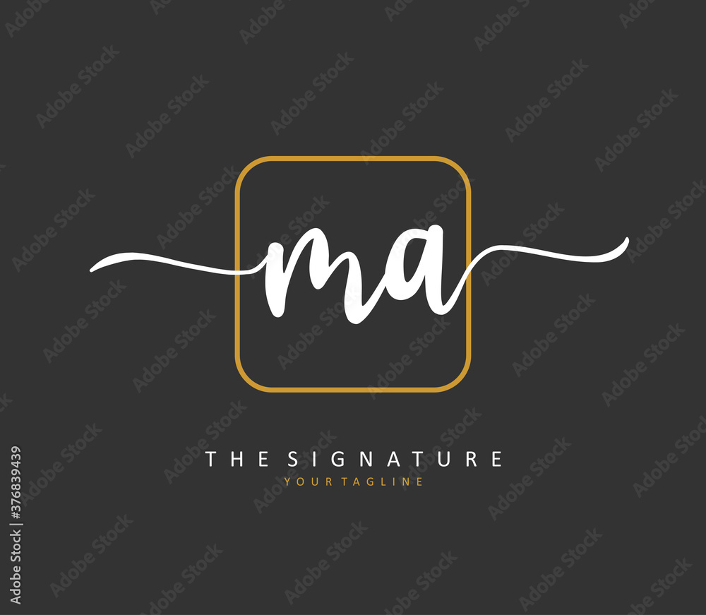 M A MA Initial letter handwriting and signature logo. A concept ...