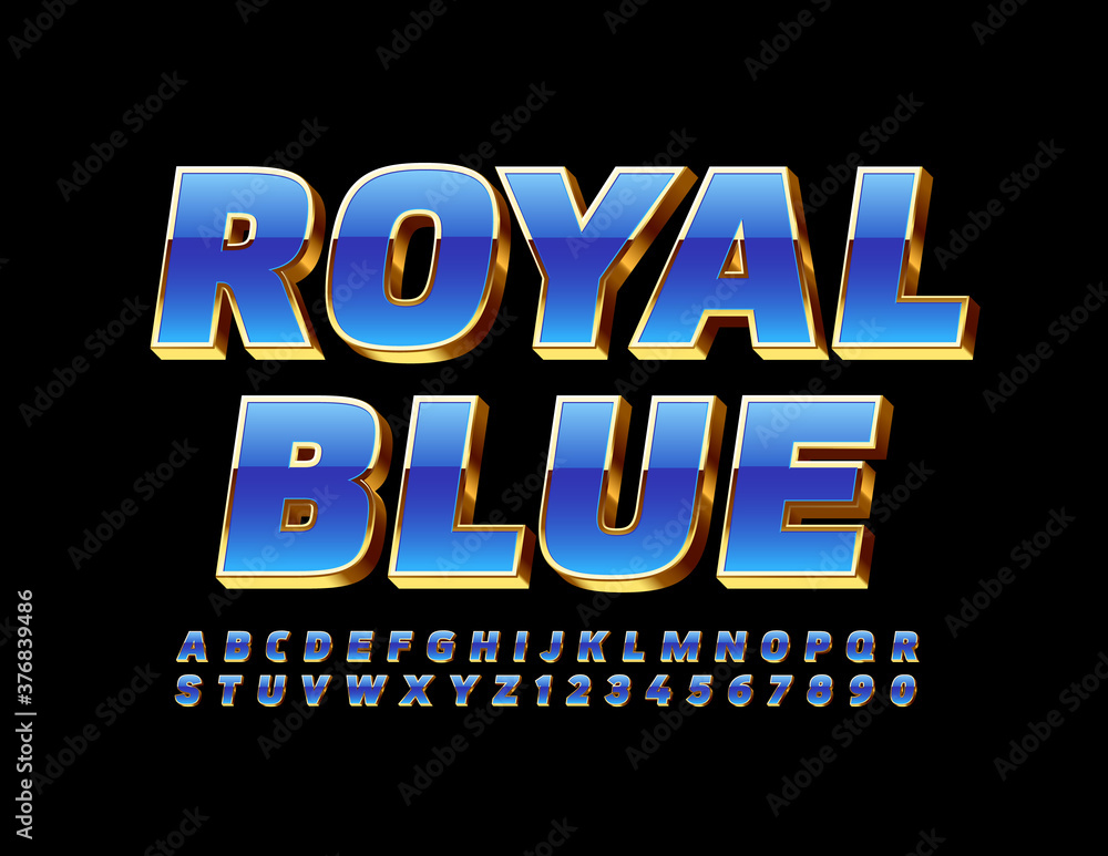 Vector Royal Blue and Gold Font. 3D luxury Alphabet. Elegant modern ...