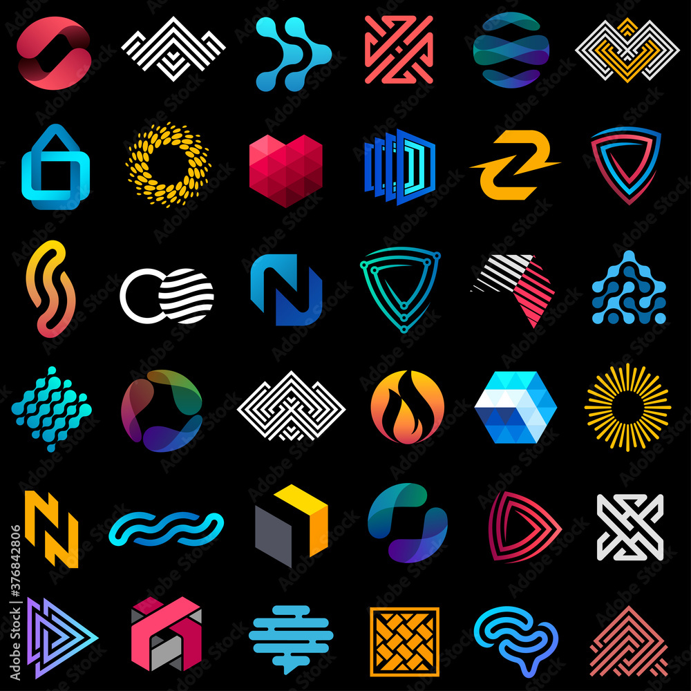Big vector set of logo design. Unusual icons for business. Stock Vector ...