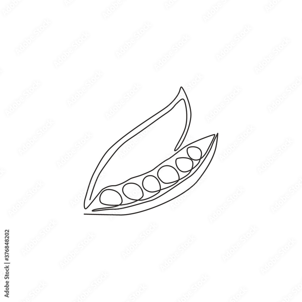 One single line drawing whole healthy organic green pea for farm logo ...