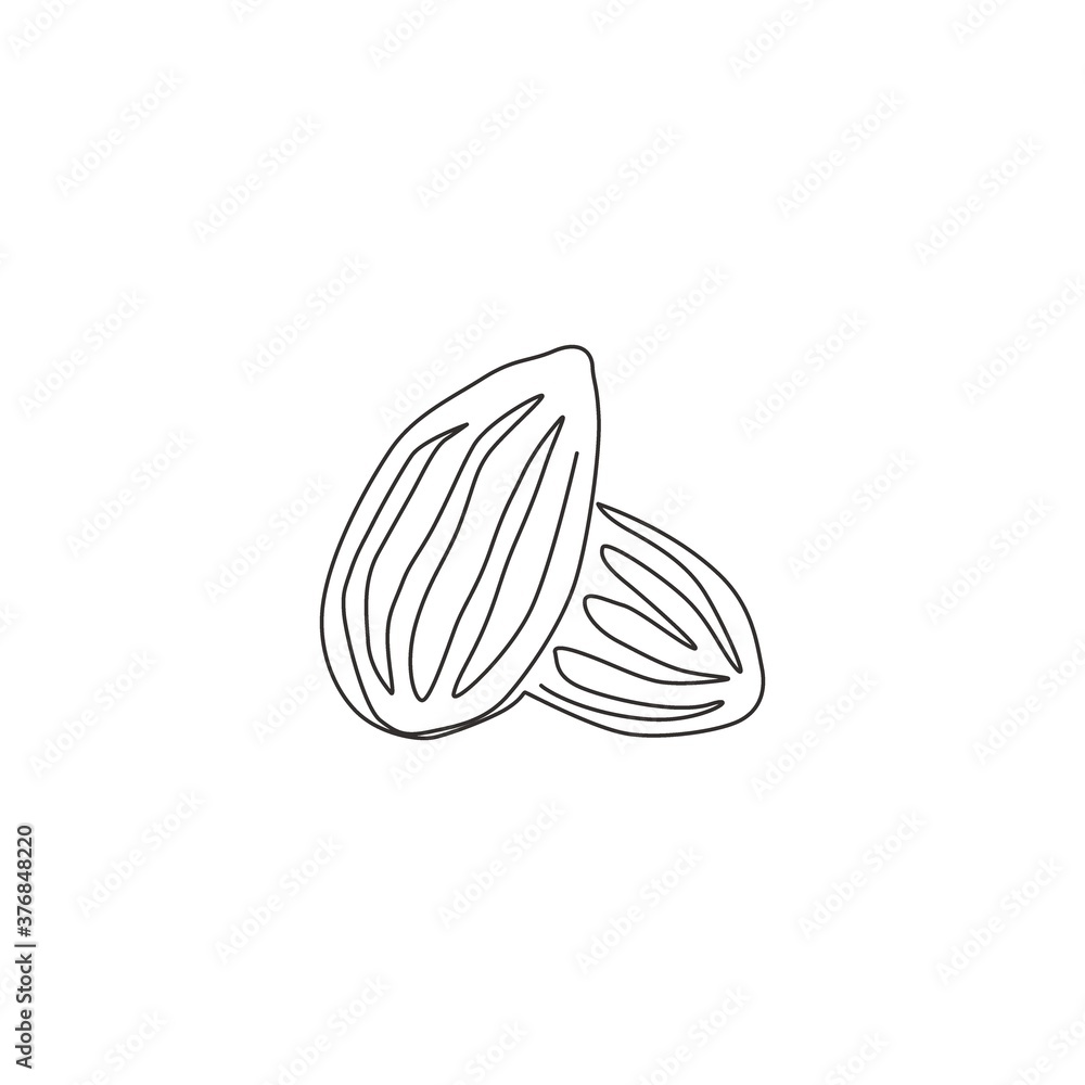 Single continuous line drawing of whole healthy organic almonds group ...
