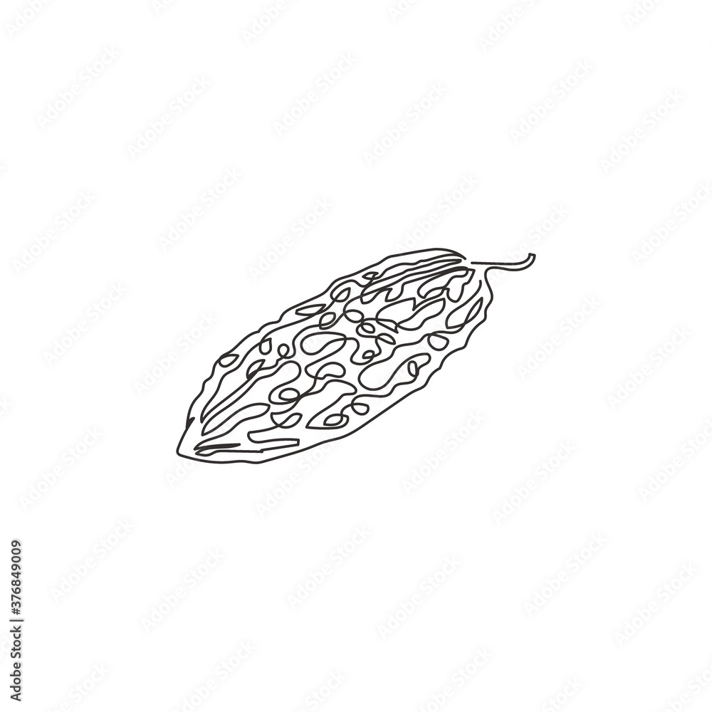 One single line drawing of whole healthy organic bitter gourd for farm ...