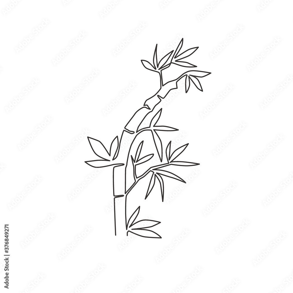 One single line drawing of bamboo trees for plantation logo identity ...